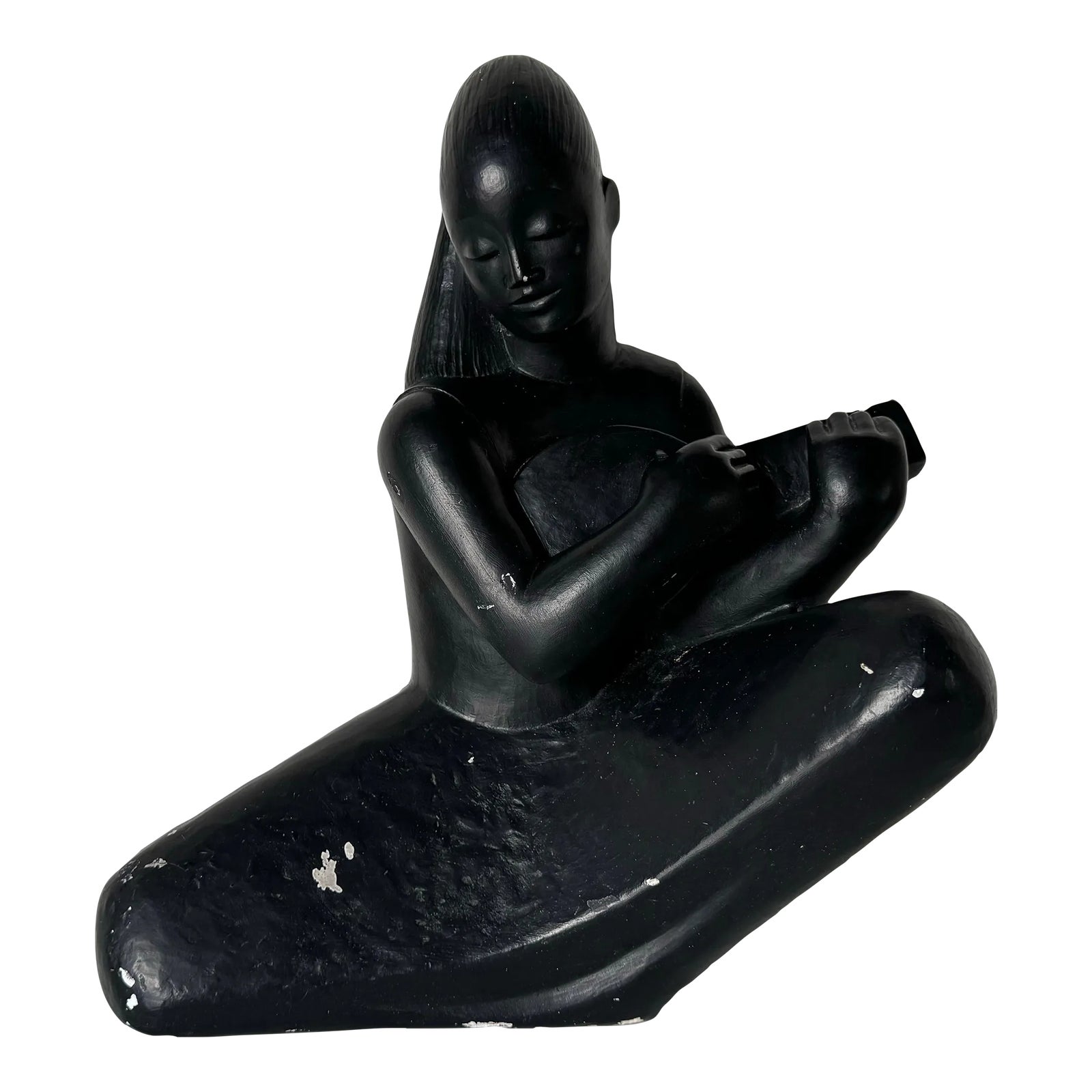 1960's Rima Padova Black Plaster Sculpture of a Lady Playing Guitar ...