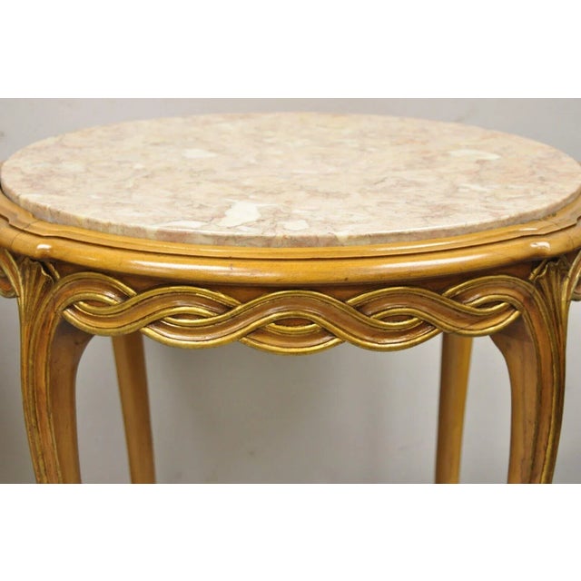 French Provincial Hollywood Regency Round Pink Marble Top Side Tables ...