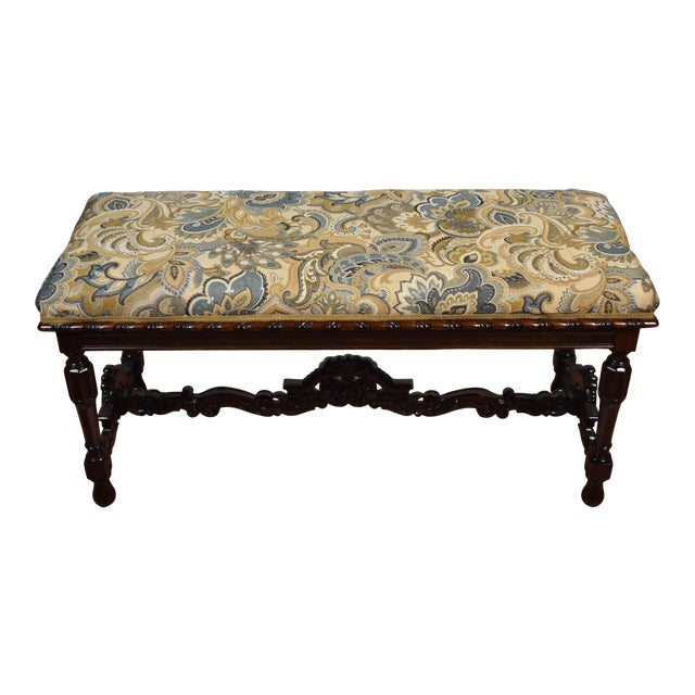 1900s Antique Victorian Carved Dark Mahogany Window Bench | Chairish