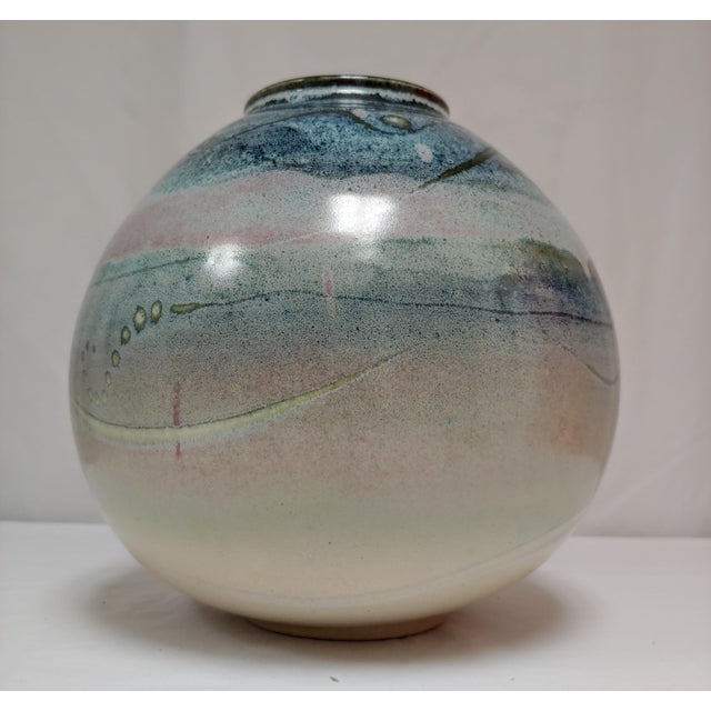 Vintage Handmade Ceramic Round Vase | Chairish