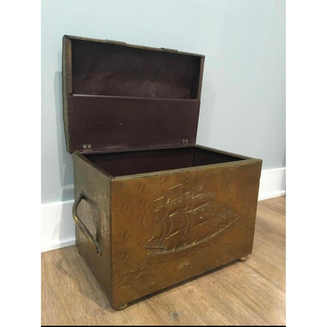 Early 20th Century Hammered Brass Kindling Box | Chairish