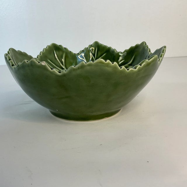 1980s Hollywood Regency Majolica Portugal Cabbage Ware Leaf Bowl ...