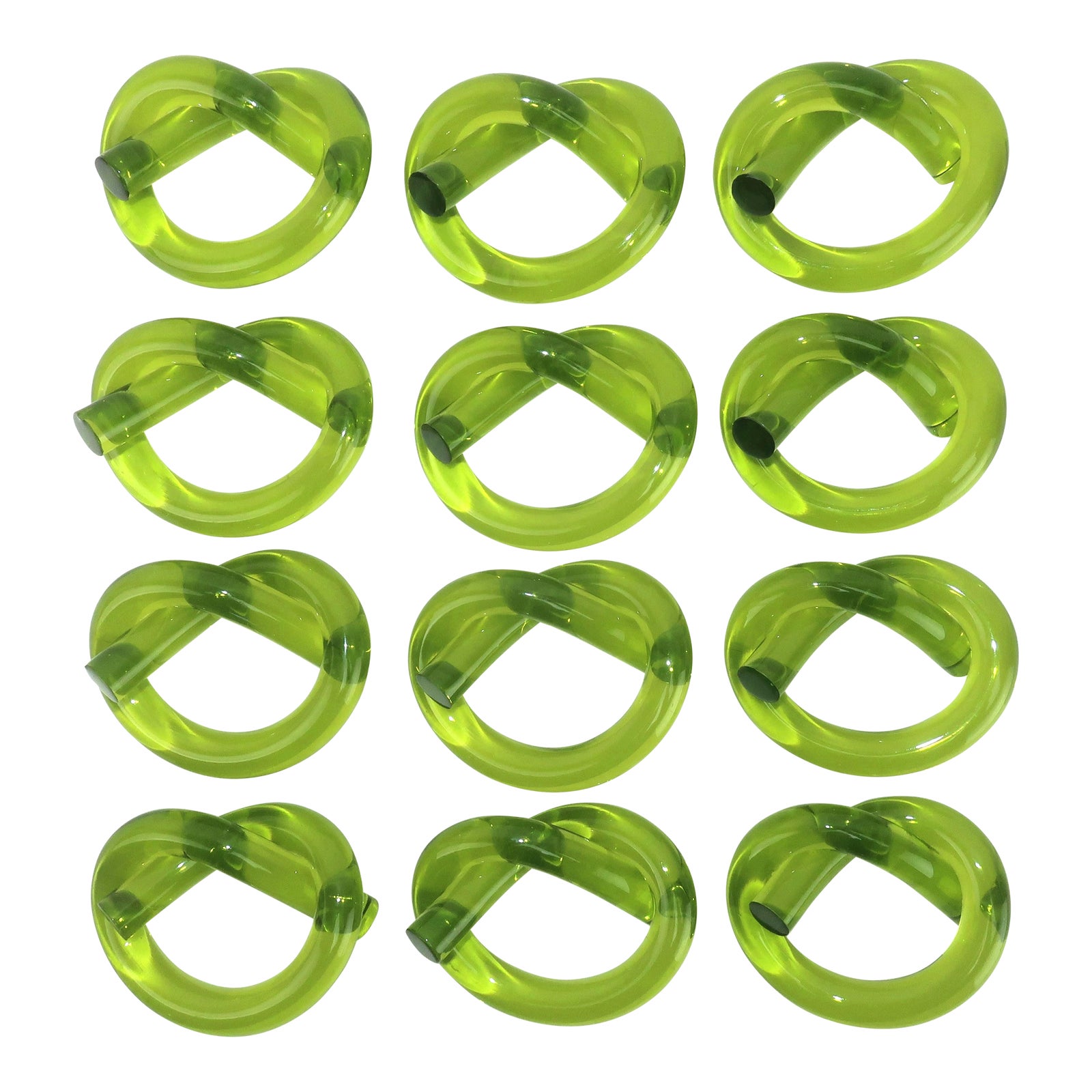Mid 20th Century Dorothy Thorpe Style Green Lucite Pretzel Napkin Rings ...