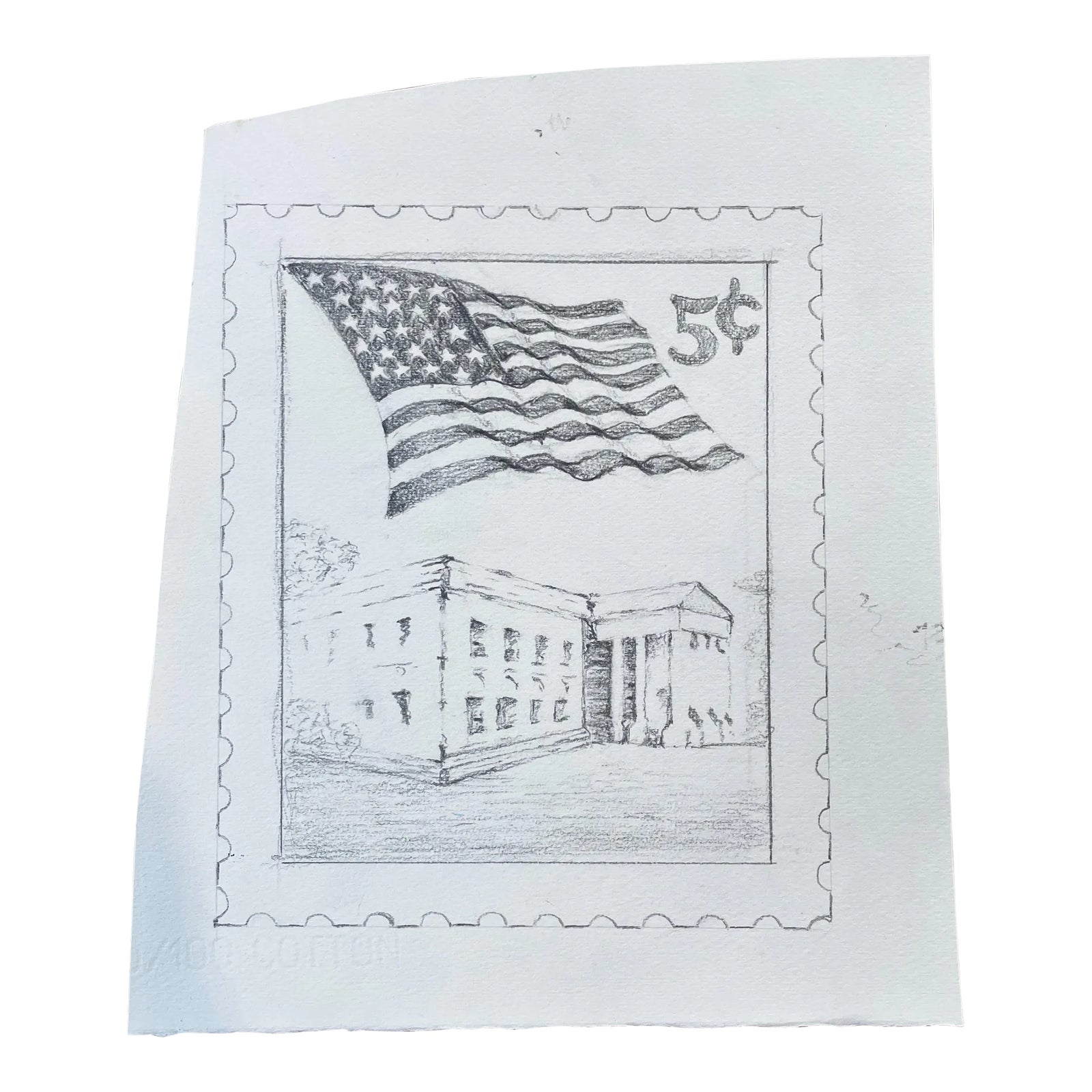 1982 “5c Stamp” Pencil Drawing on Paper | Chairish