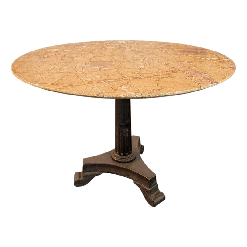 1930s Art Deco Blush Pink Marble Pedestal Bistro Dining Table | Chairish