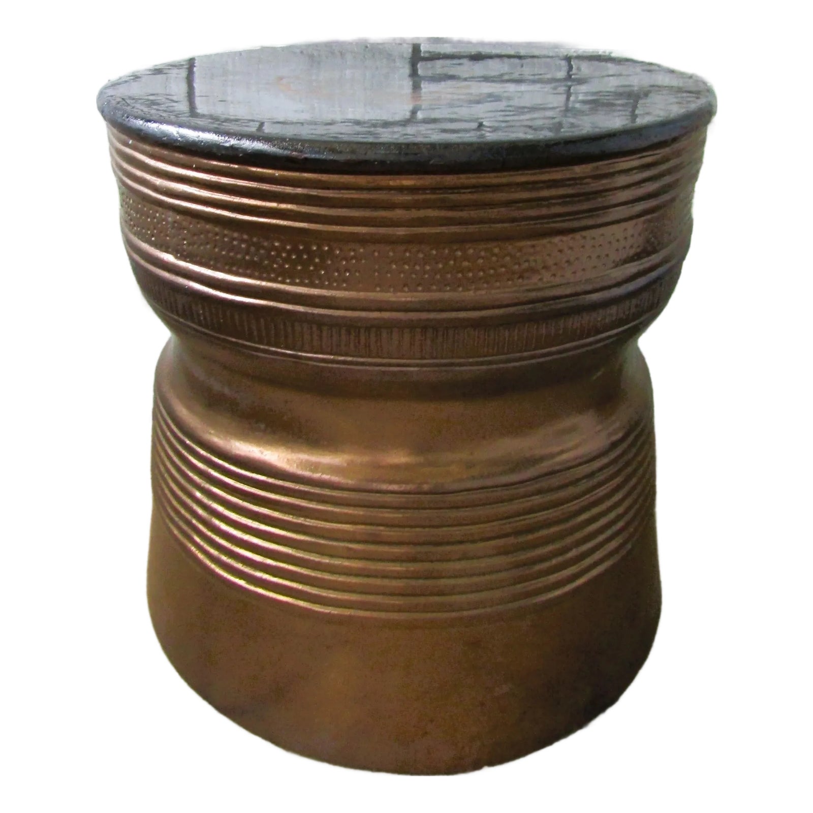 1940s Vintage Asian Bronze Rain Drum Black Terra Cotta Top Side Table ...