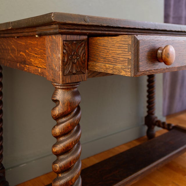 19th Century Two Drawer English Library Table With Barley Twist Legs ...