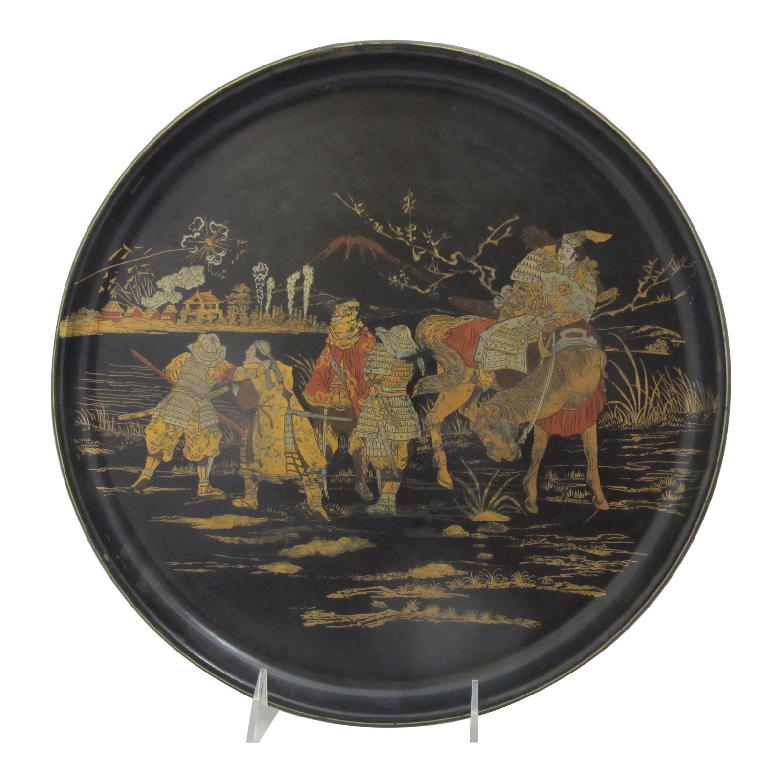 Jjapanese Meiji Lacquer Papier-Mache Gilt Hand Painted Warrior Scene ...