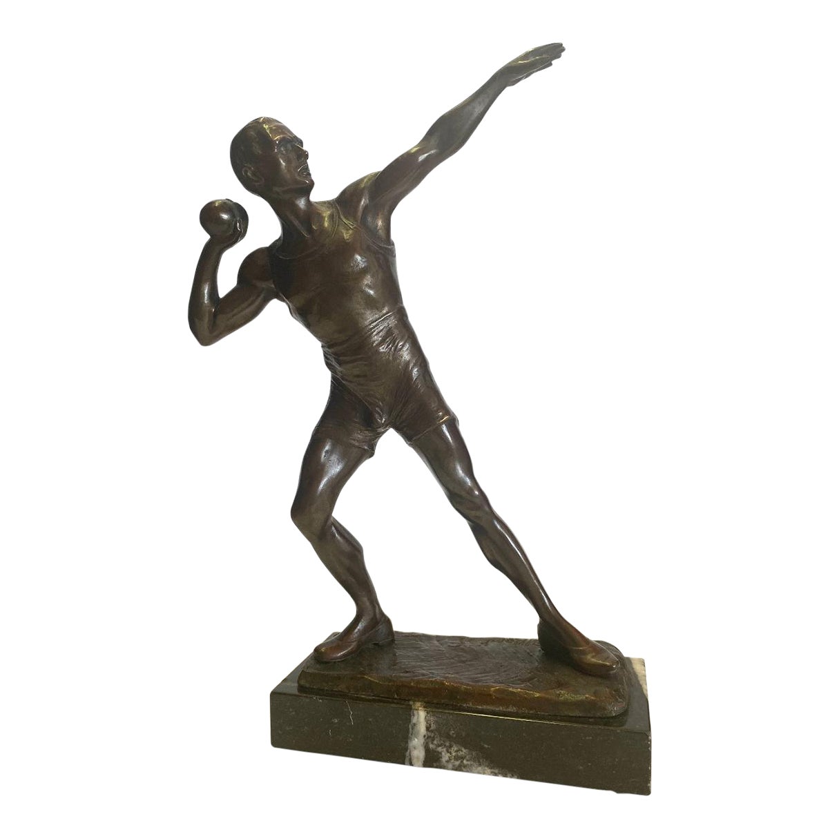 1930s Bronze Shot Put Figure on Marble Base | Chairish