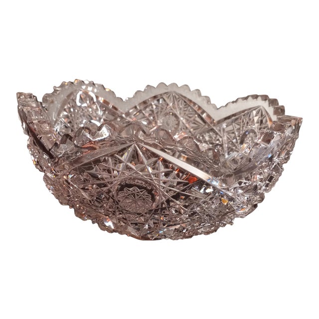 1920s American Brilliant Cut Glass Sawtooth Edge Decorative Bowl | Chairish