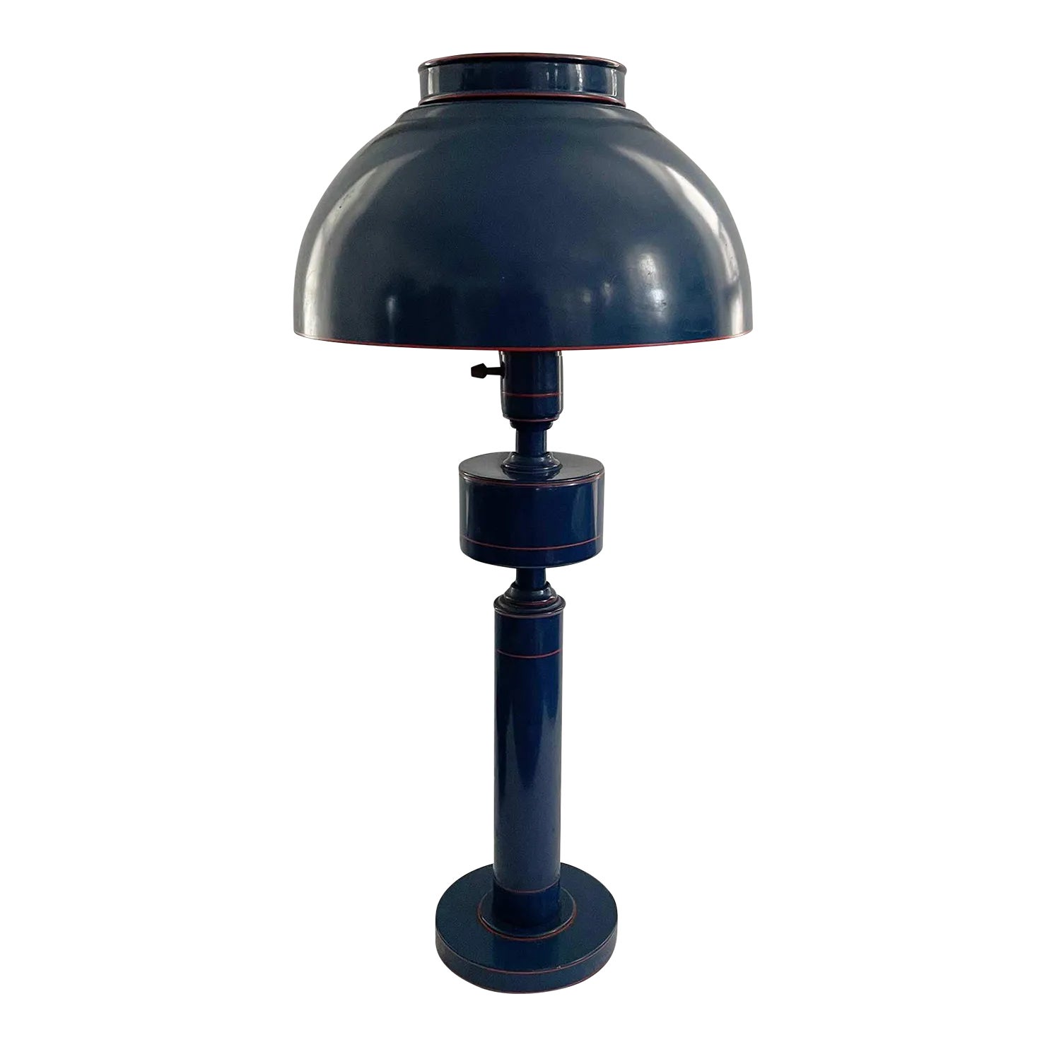 Vintage Blue Metal Dome Table Lamp | Chairish