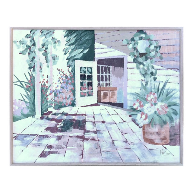 Late 20th Century Postmodern Style Oil Painting on Canvas of a Veranda ...