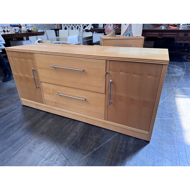 Maple Finish Console Filing Cabinet + Shelves | Chairish