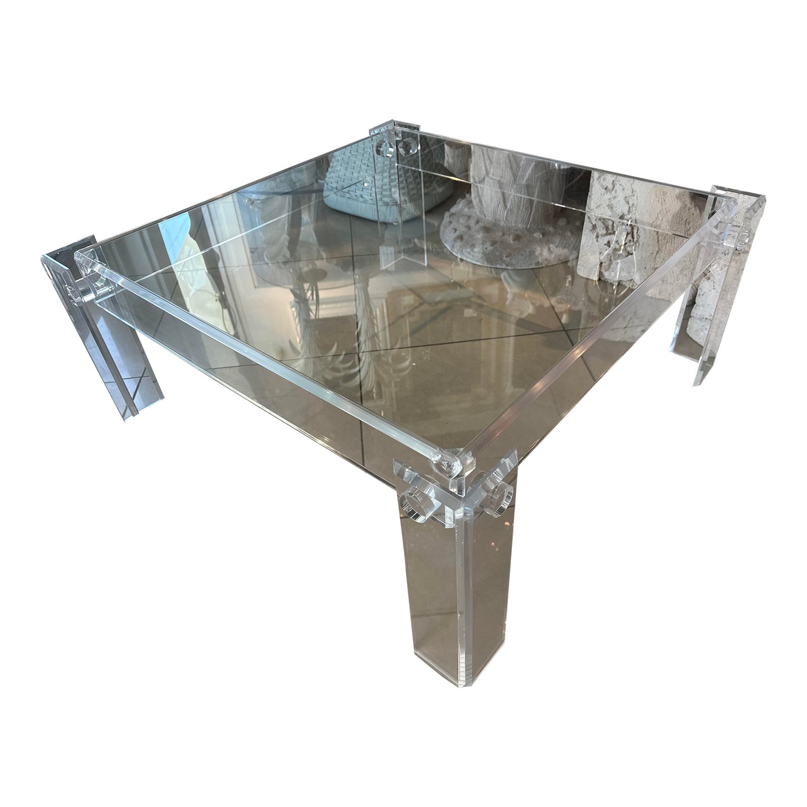 Vintage 1970s Square Lucite Peg Coffee Cocktail Table Inset Glass Top ...