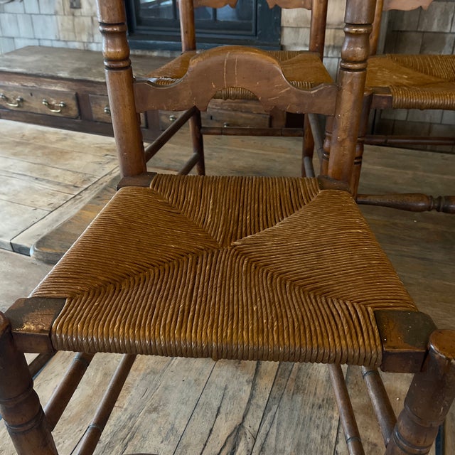 Mid 20th Century Set of Four Rush Seat Ladder Back Wood Chairs | Chairish