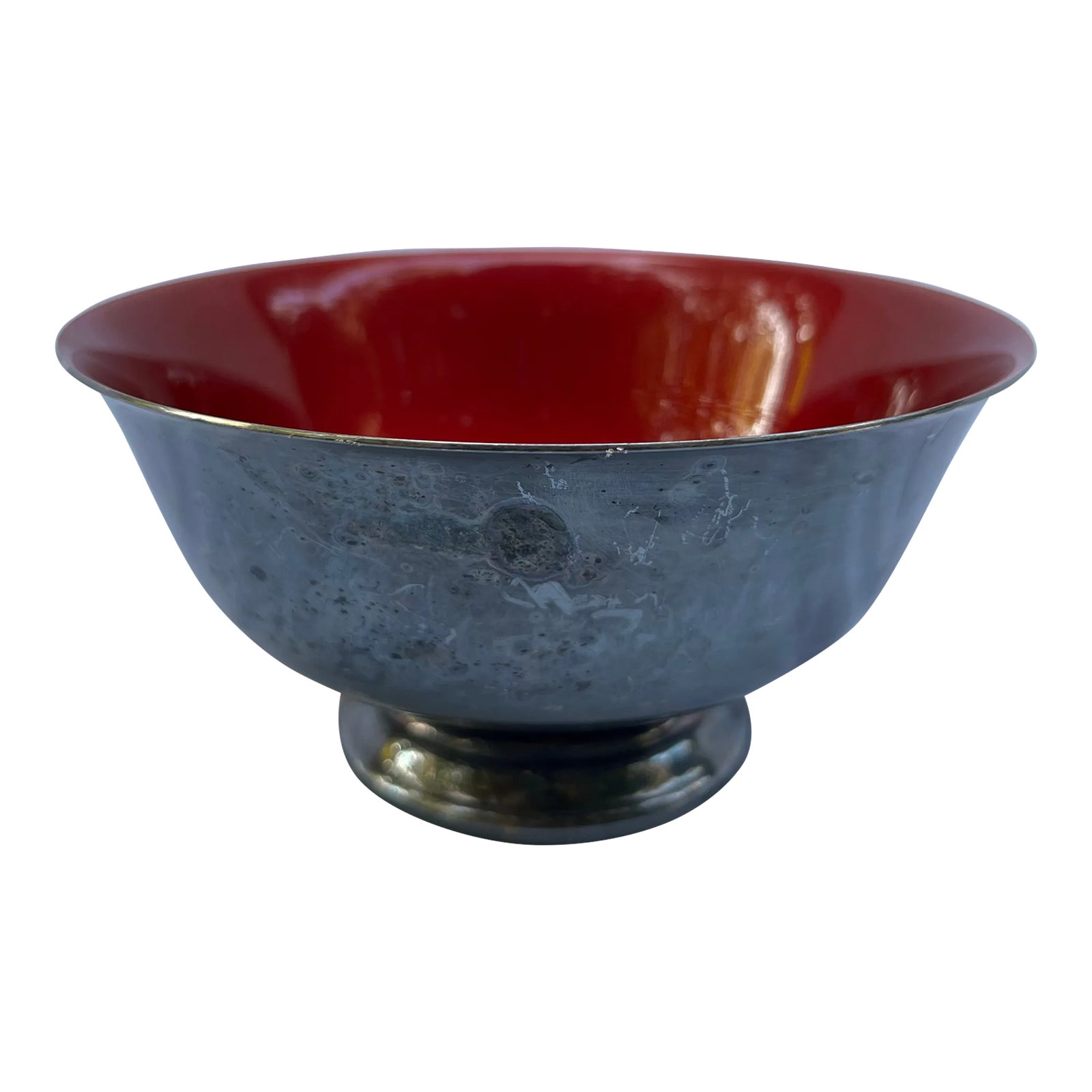 Red Enameled Revere Style Silver Bowl | Chairish