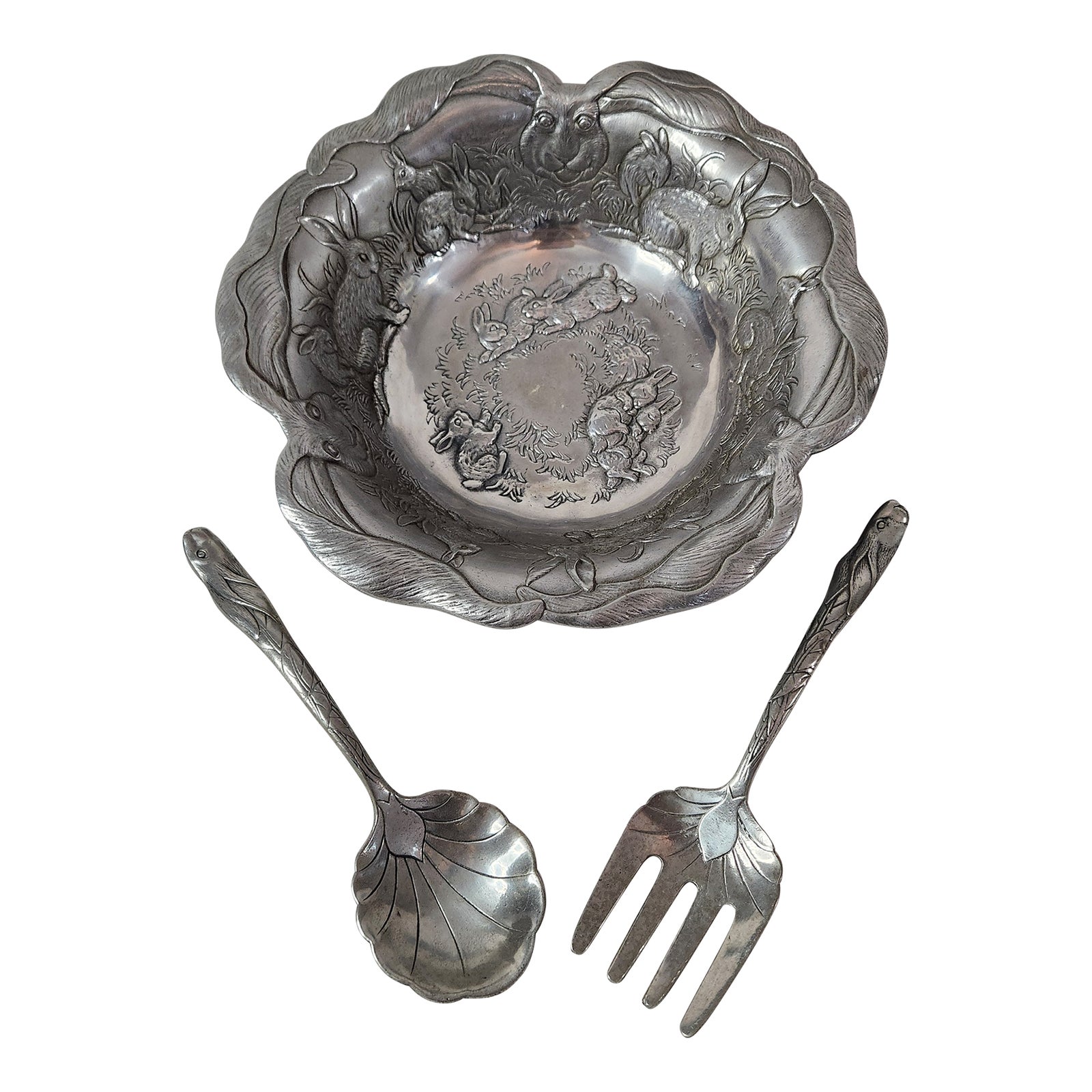 Late 20th Century Arthur Court Bunnies Aluminum Holloware Salad Bowl ...