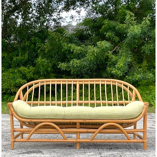 Vintage Coastal Bent Rattan Sofa | Chairish