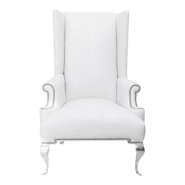 Hollywood Regency White Wingback Armchair | Chairish