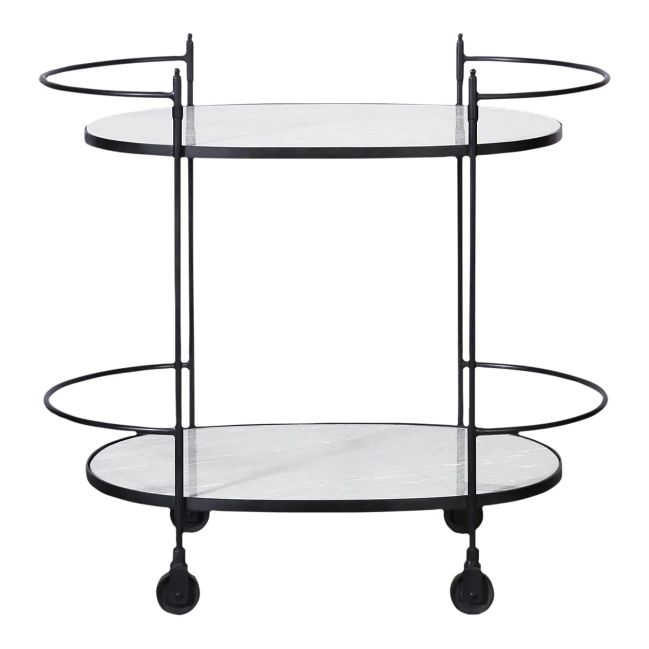 Oval Iron & Marble Caster Bar Cart | Chairish