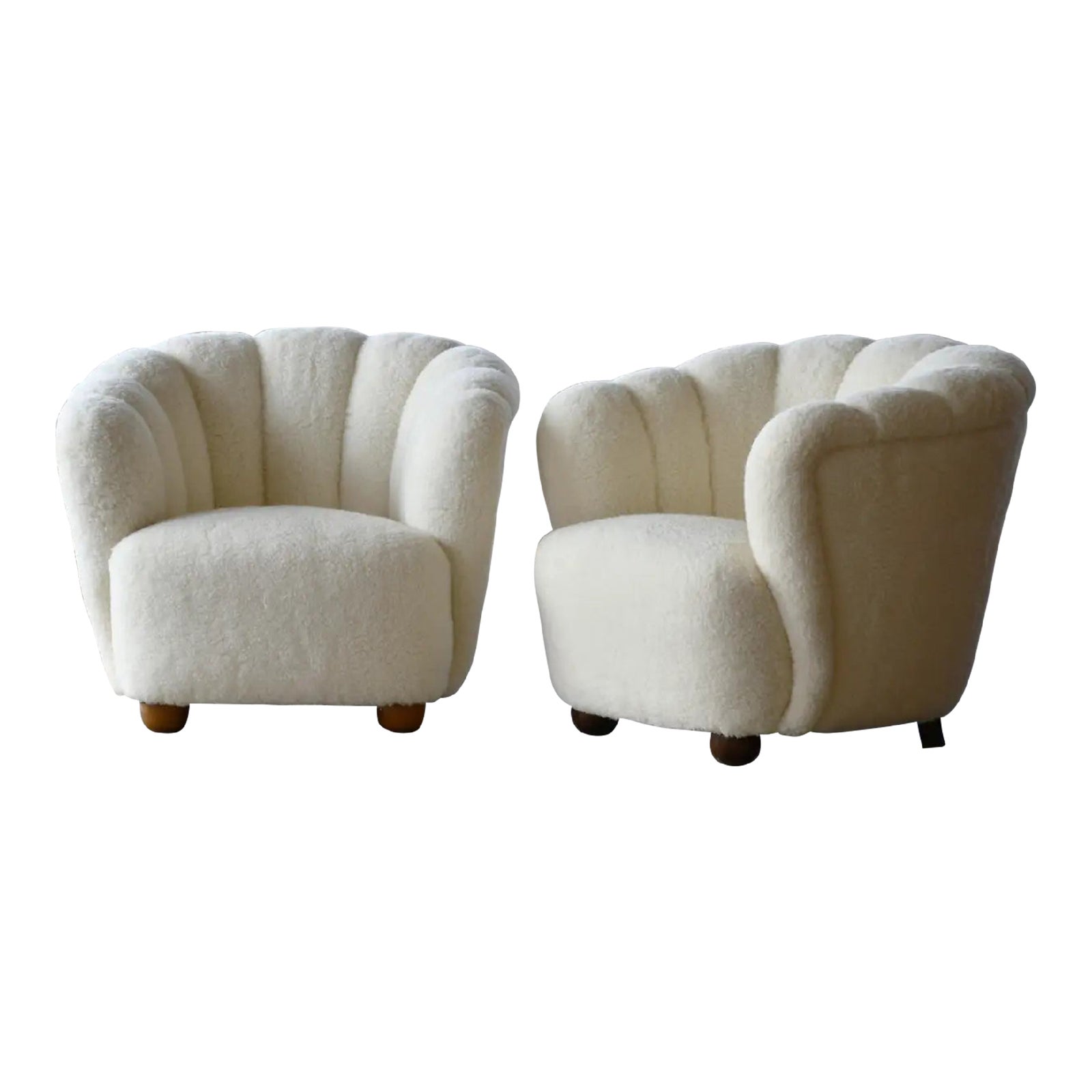 Danish 1940s Barrell Style Club Chairs With Channel Back and Lambswool ...