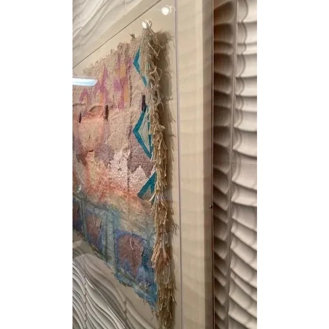 1980s Dakota Buffalo Tribal Themed Fiberworks Collage Incased in Plexi ...