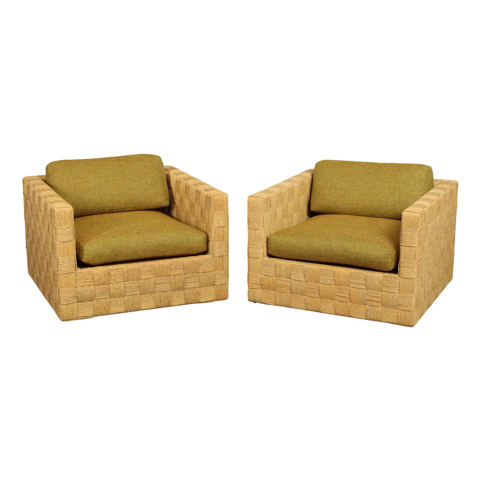 Harvey Probber Artisan Collection Pair of Woven Rush Lounge Chairs ...