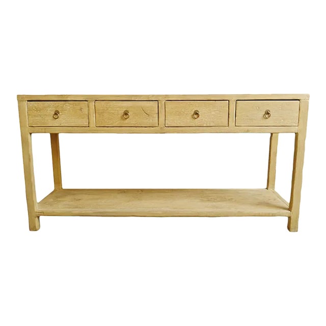 Simple 4 Drawer Blonde Elm Console Table | Chairish