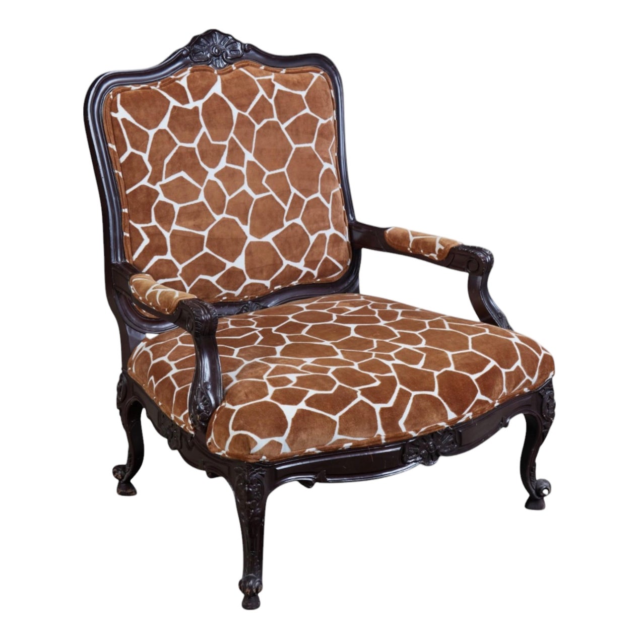 Michael Taylor Louis XV Style Wide Arm Chair W Giraffe Velvet | Chairish