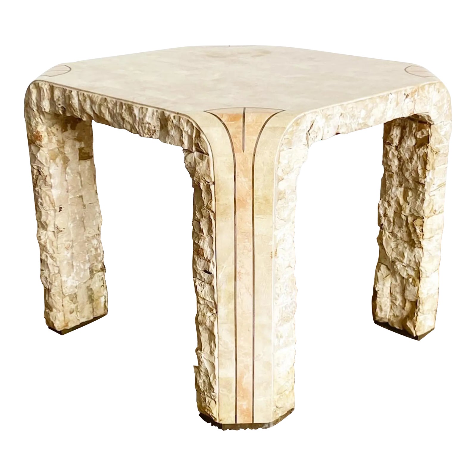 Postmodern Beige and Pink Tessellated Stone Side Table | Chairish