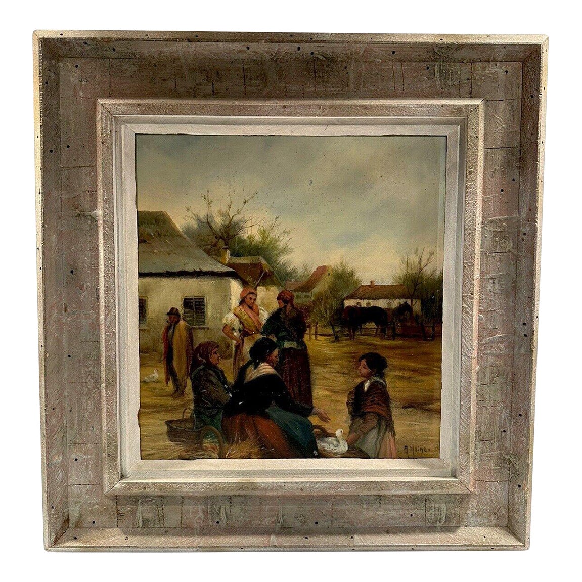 19th Century Austrian Oil Painting of Peasant Women in the Countryside ...