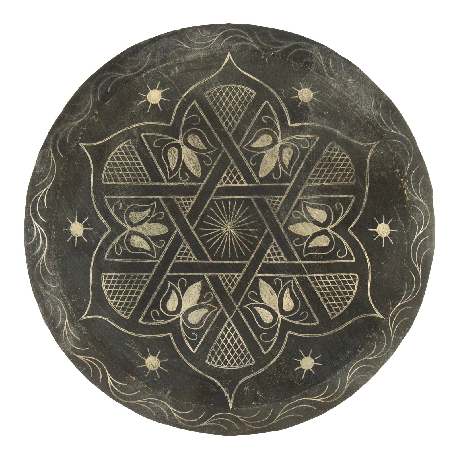 Circa 1900 Bidriware Plate, Silver Over Damascened Iron, India | Chairish