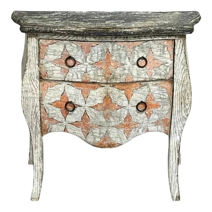 French Louis XV Antique Style Distressed White Chippy Paint Cerused Oak ...