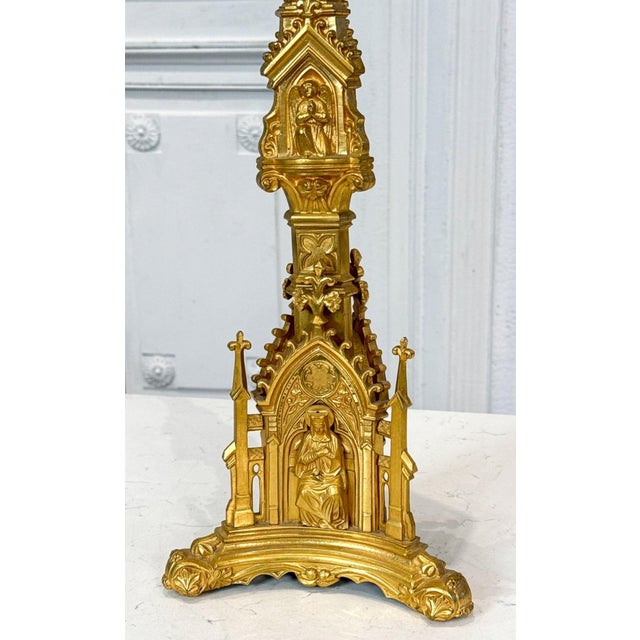 European Gothic Revival Gilt Bronze Altar Stick Pricket Candlestick ...