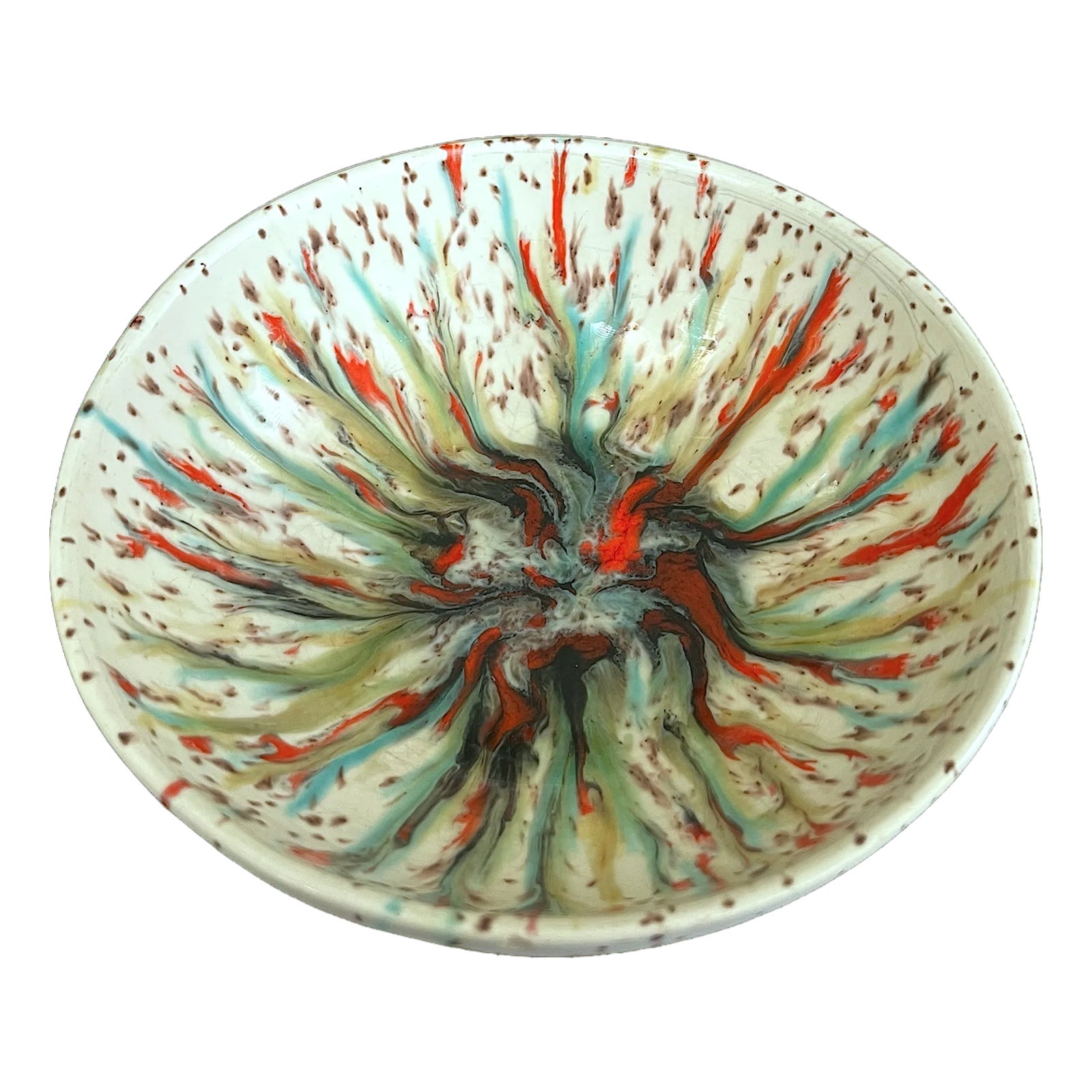 Vintage 1970s Italian Splatter Glaze Footed Bowl | Chairish