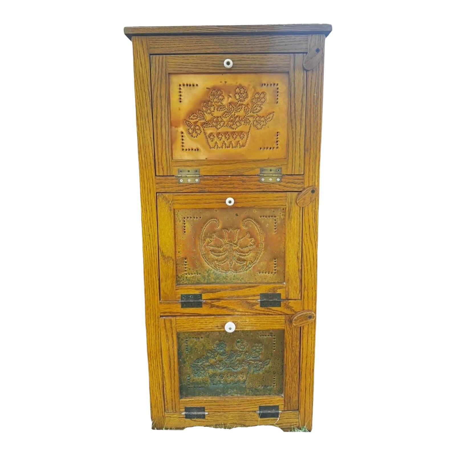Mid 19th Century Antique Three Door Wooden Pie Safe With Hand-Chased ...