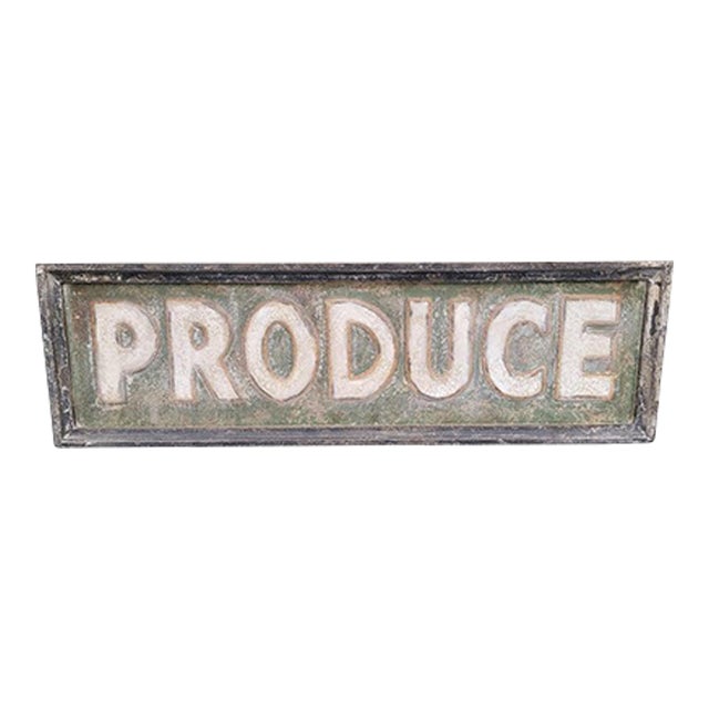 Vintage Metal and Wood Store Prop Produce Sign | Chairish