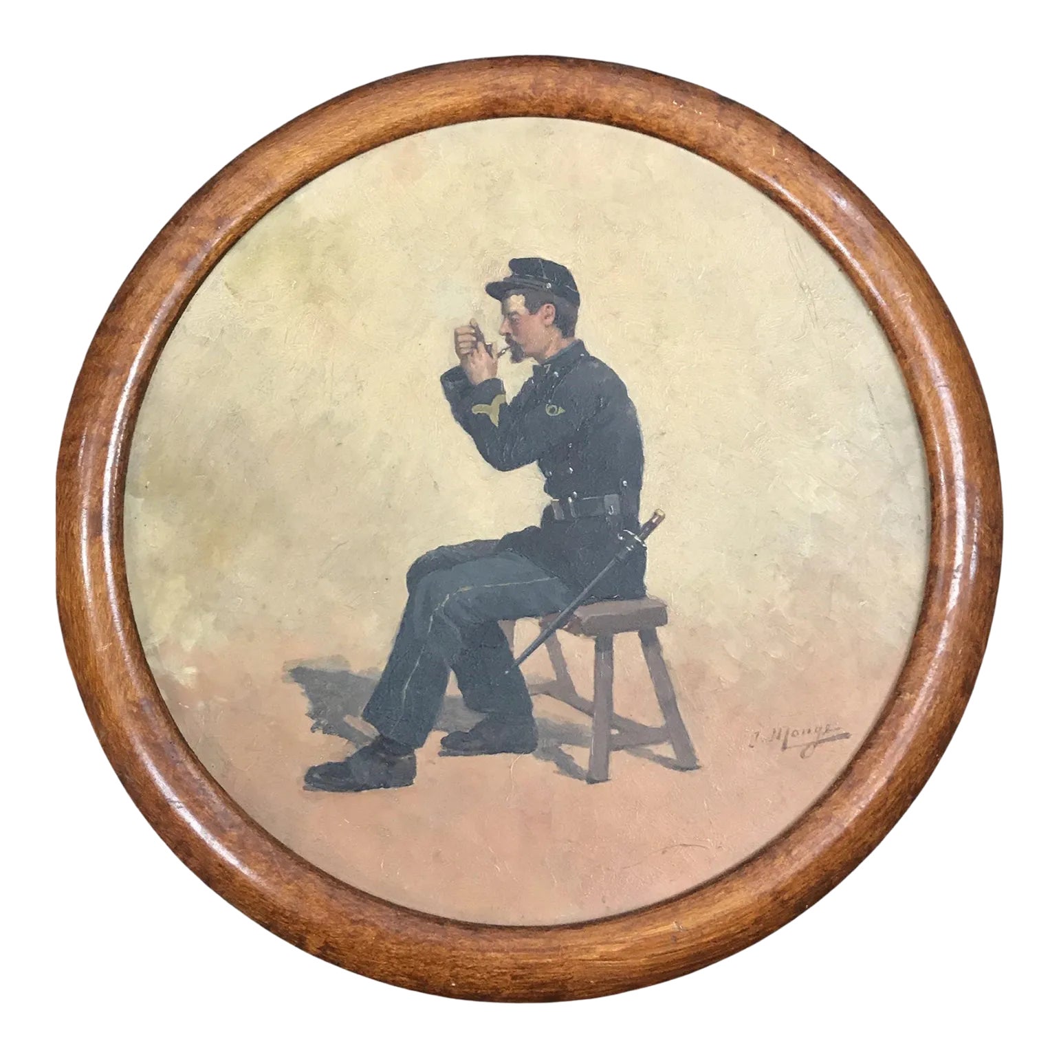 Antique French Oil Painting of Cavalryman Smoking by Listed Artist ...