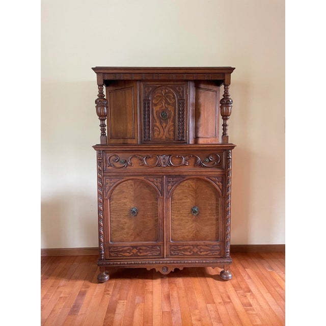 1920s Jacobean Oak China Cabinet | Chairish