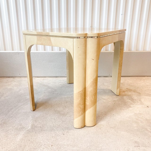 80s Faux Goatskin Lacquered Finish Side Table | Chairish
