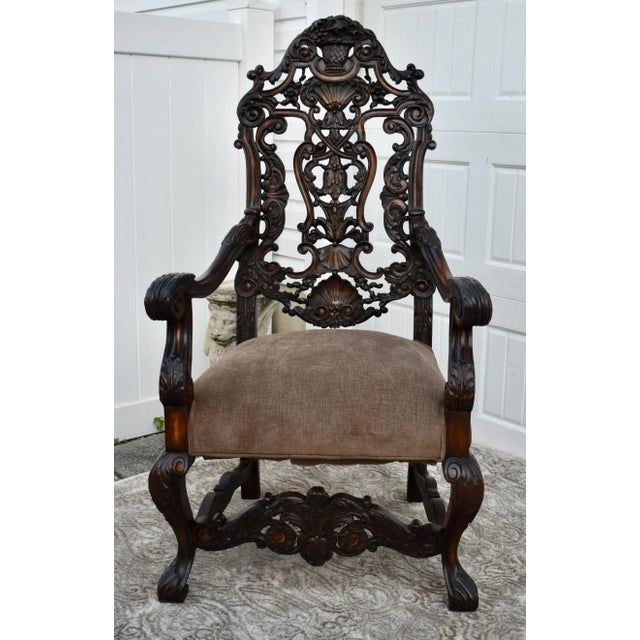 Antique Carved Walnut French Baroque Style High Back Throne Back Chair ...