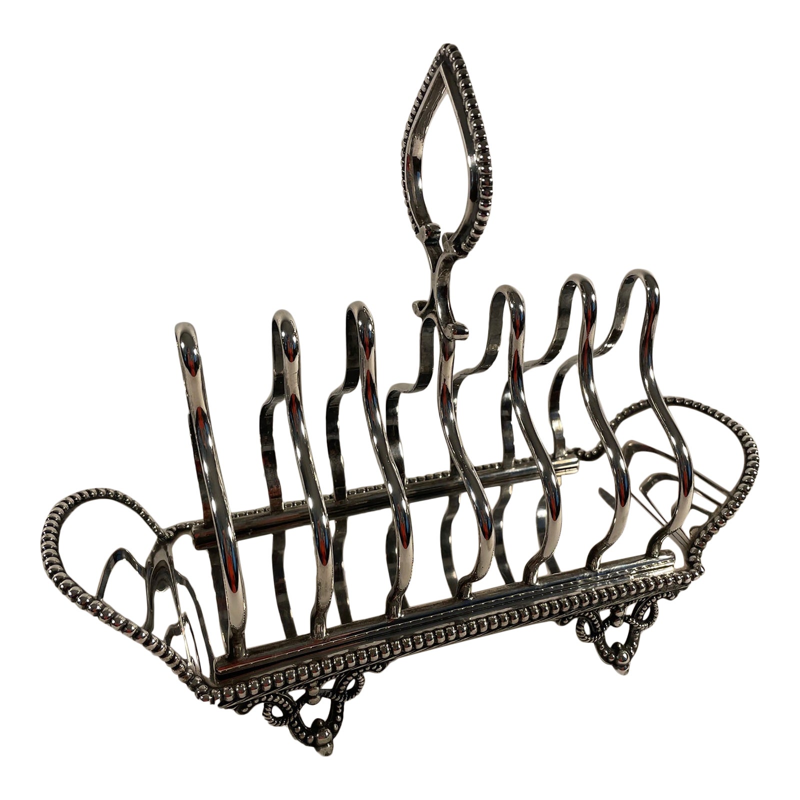 Antique English Art Deco Silverplate Beaded Toast Rack | Chairish