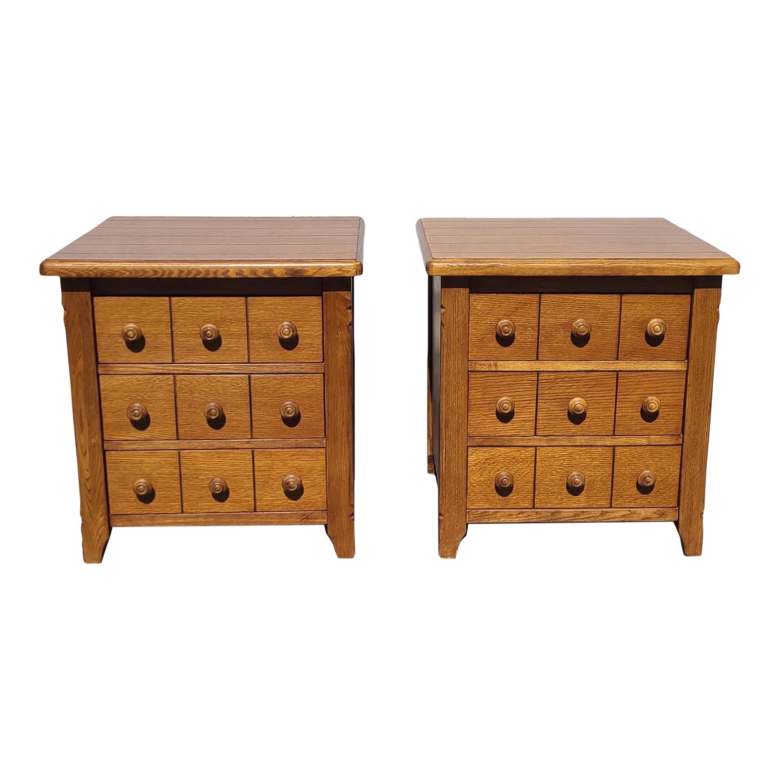 1980s Large Scale Pair of Oak Mission Style Nightstands With 3 Drawers ...