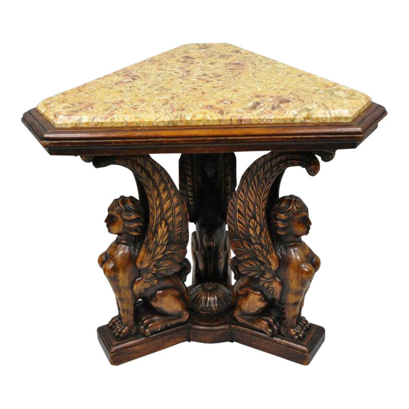 Renaissance Figural Carved Walnut Winged Female Griffin Triangle Side ...