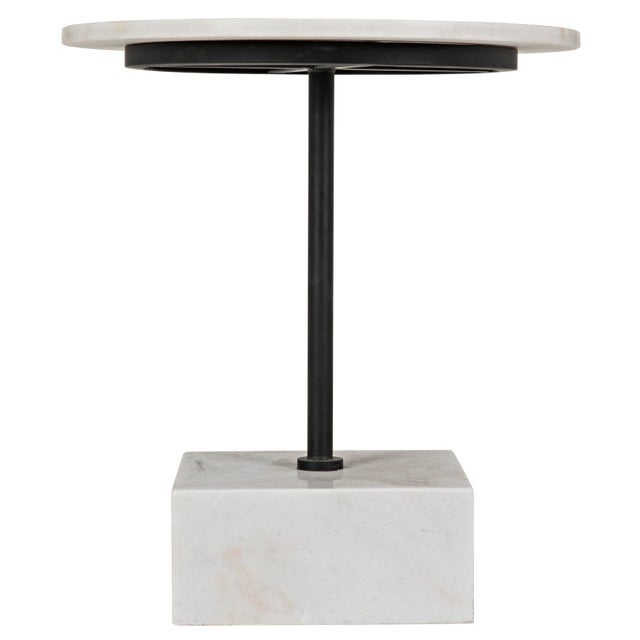 Rodin Marble Side Table in Black Metal Finish with White Stone | Chairish