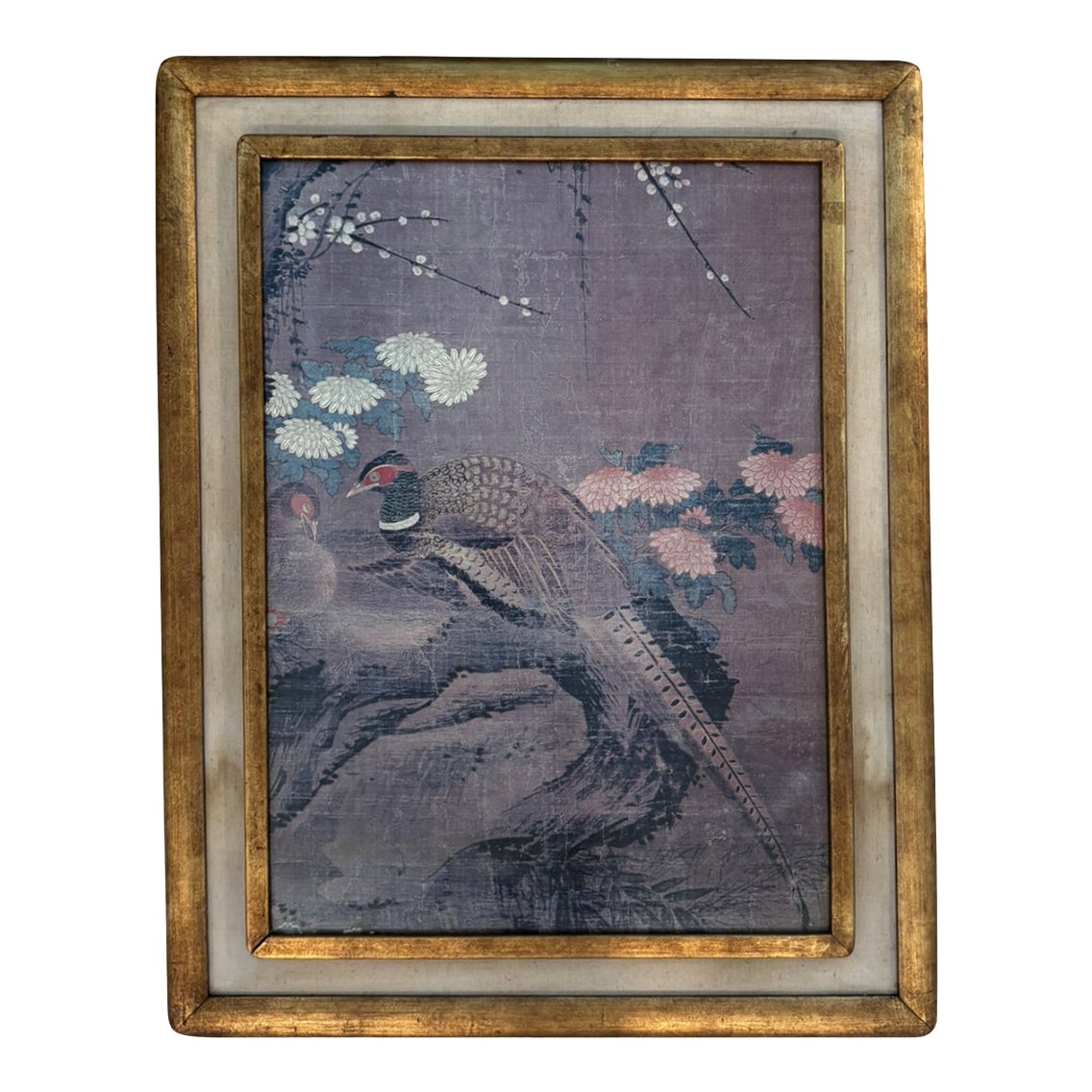 Vintage Pheasants & Flowers Framed Gold Gilt Frame Chinoiserie Wall Art ...