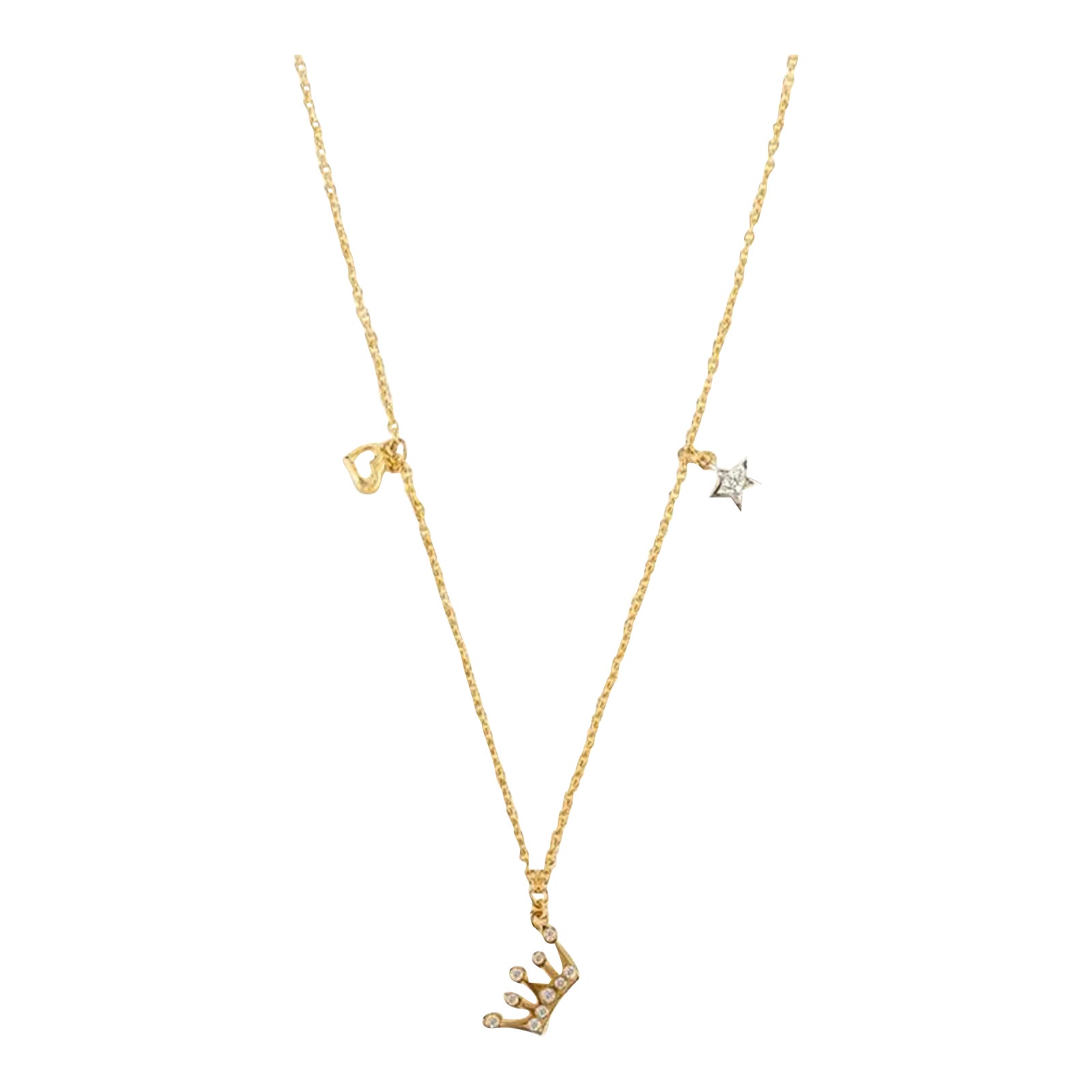 14k Gold Genuine Diamond Crown Chain Necklace | Chairish