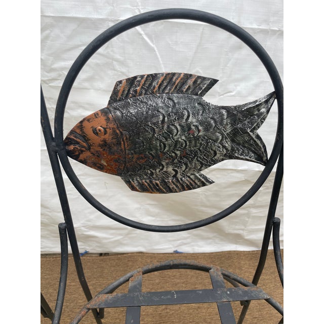 1990s Mexican Fish Pressed Wrought Iron Bar Stools - Set of 4 | Chairish