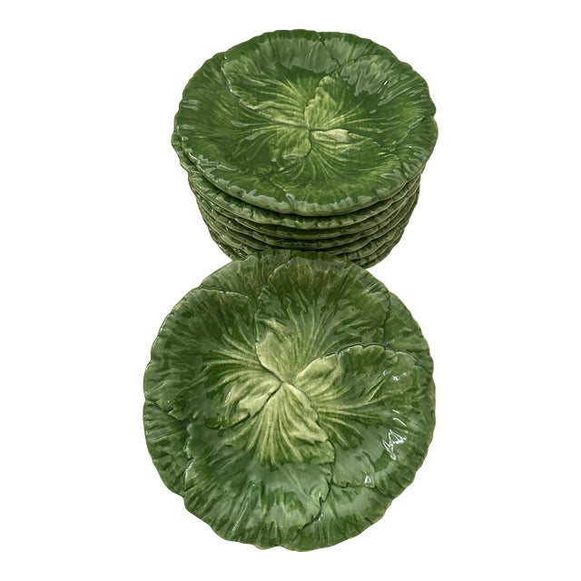 Vietri Green Leaf Dessert Plates-A Set | Chairish