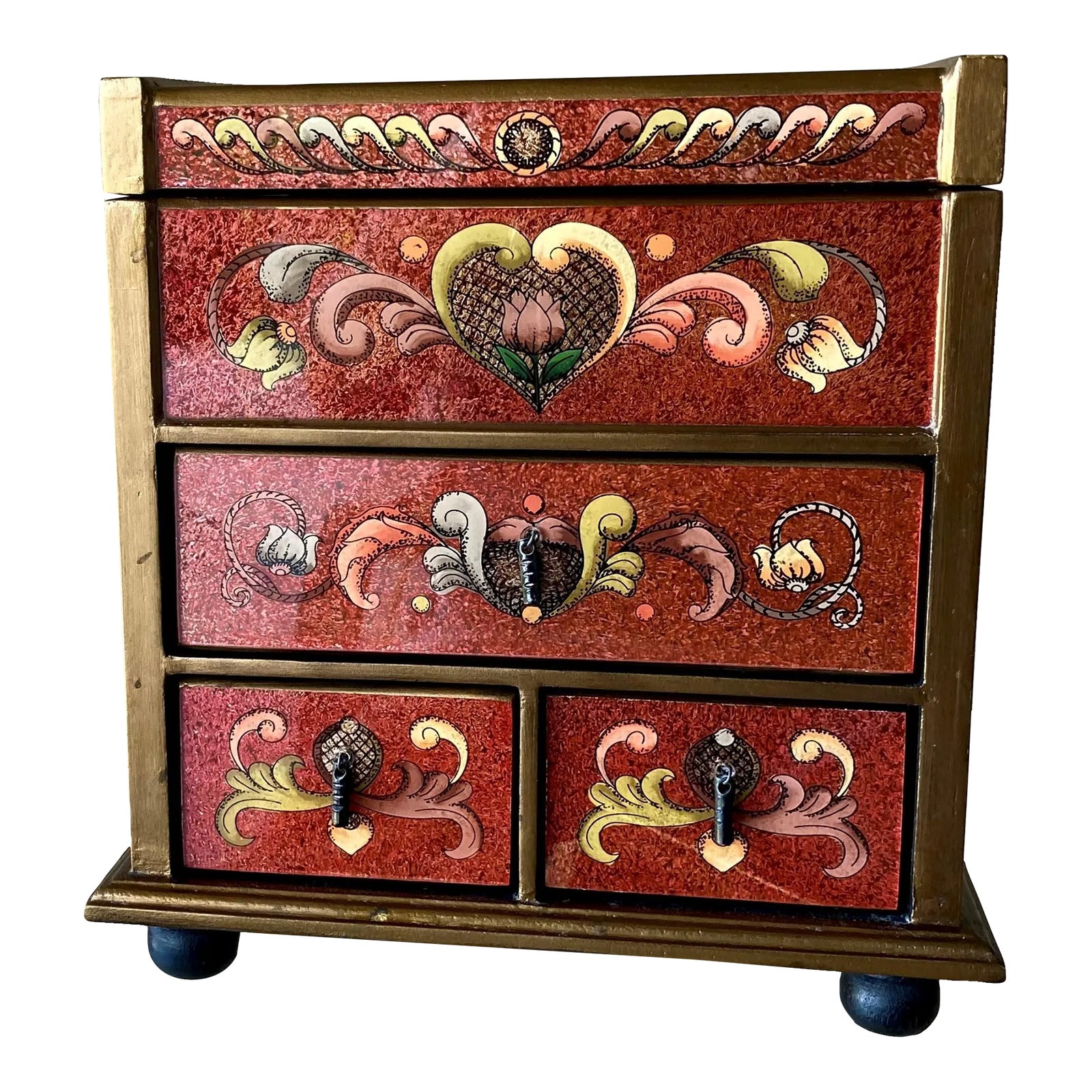 Circa 1980/1990 Peruvian Reverse Painted Glass Petite Jewelry Chest ...